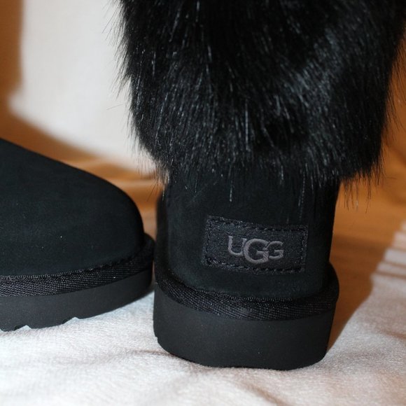 UGG | Shoes | New Ugg Womens Mini Suede Fur Trimmed Boots Black | Poshmark